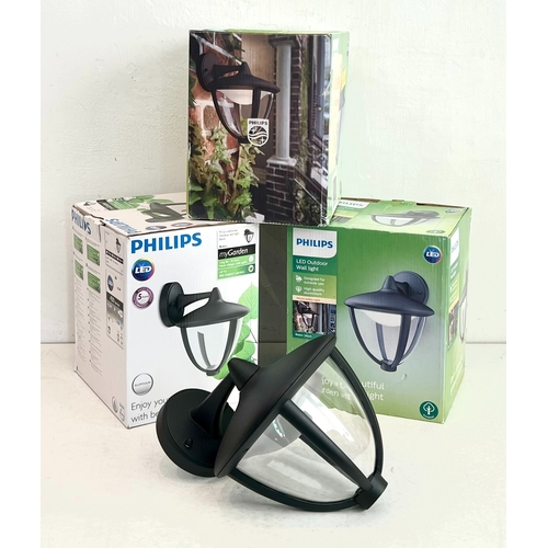 Three boxed Philips my Garden 'Robin' black outdoor LED wall lights ...