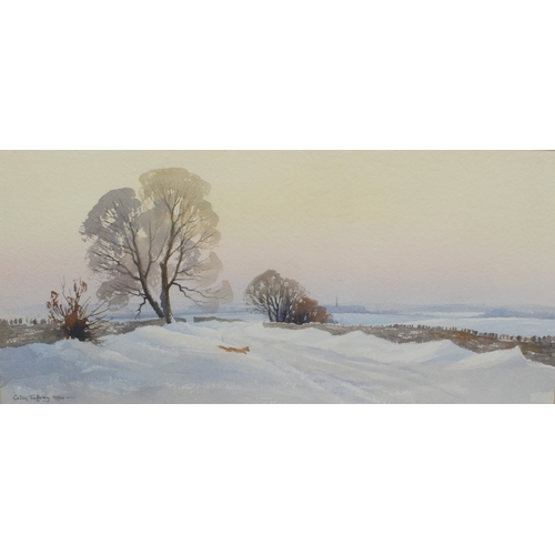 Colin Tuffrey (British, b.1939) 'Lechlade Church in winter' watercolour ...