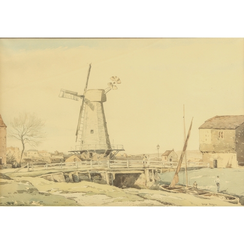 George Graham, RI (British, 1881-1949) Norfolk landscape with windmill ...