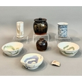Eight pieces of stoneware studio pottery - including a small Lacock ...