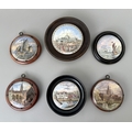 Six individually framed Staffordshire pot lids.
