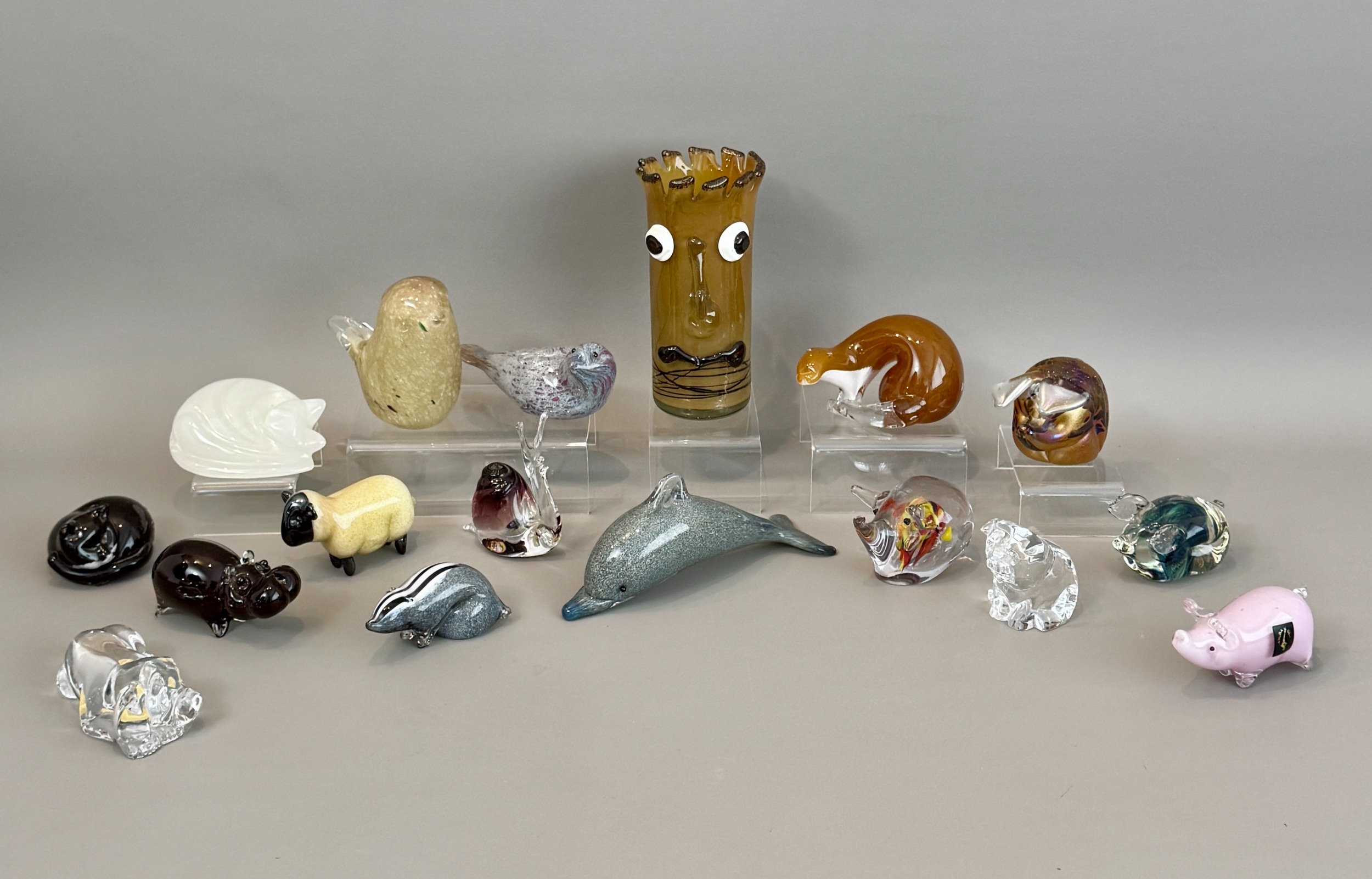 A group of glass animal and bird figures, including Langham Glass - the ...