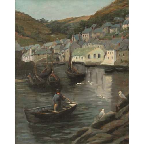 British School (20th century) Polperro Harbour, Cornwall oil on panel ...