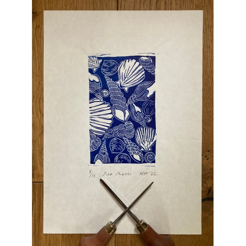 A Dozen Octopus by Naomi Handy. Seashell Lino cut Print. Size: A4 ...