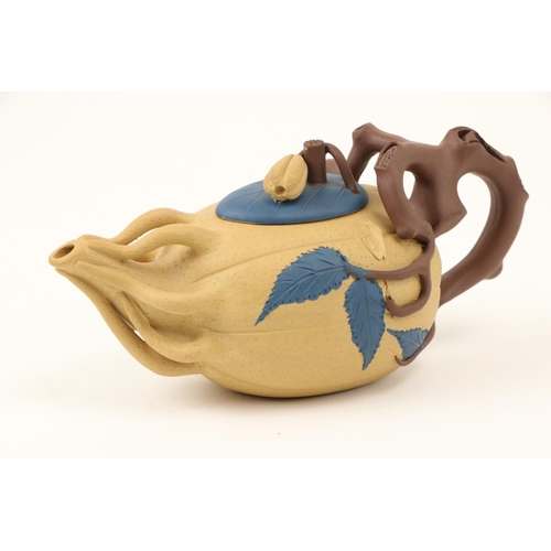 A Chinese yellow clay Buddha's hand Yixing Teapot, with rustic handle ...