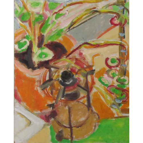 Elizabeth Cope, Irish (b. 1952)"Geranium and Copper Stove," O.O.B ...