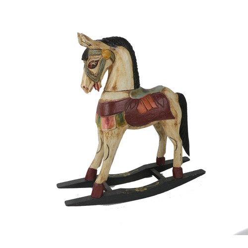 A carved and painted Miniature Model of a Carnival type Rocking Horse. (1)