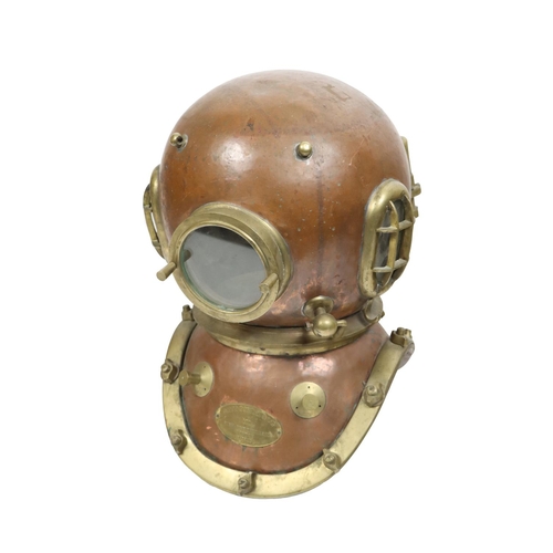 A 12 bolt Diving Helmet, the copper bonnet with oval side windows and ...