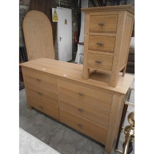A large modern light oak 6 drawer base unit with matching small 3 ...