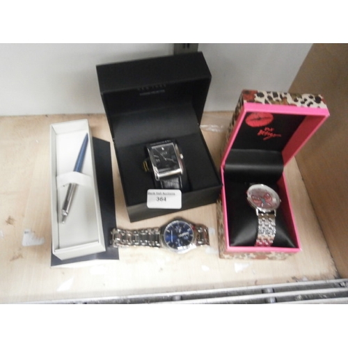 Three assorted watches and Parker pen