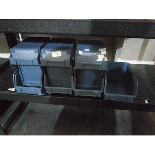 Ten plastic stacking tubs