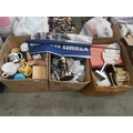Three boxes inc shoe stretchers, bandit bank, toys, mugs, etc