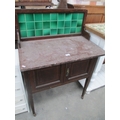 A vintage 2 door inlaid mahogany washstand with marble top and tiled ...