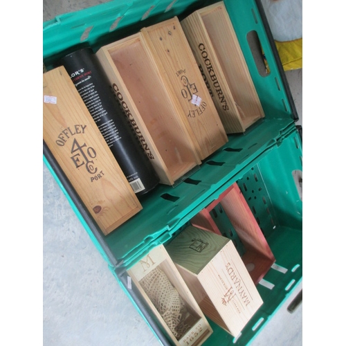 Two crates of wine bottle boxes