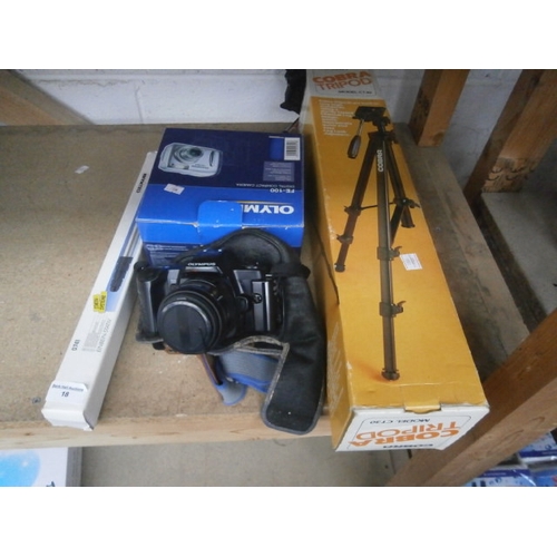 Lot inc two assorted Olympus cameras, Cobra tripod stand and Cullman ...