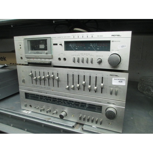 Three Rotel systems inc cassette deck RD-500, Graphic Equaliser RE-500 ...