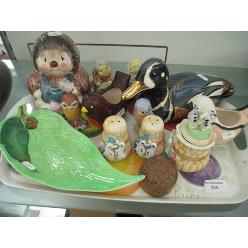 Lot inc duck ornaments, novelty salt and pepper pots, Carlton Ware dish ...