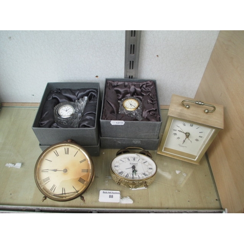 Five assorted clocks