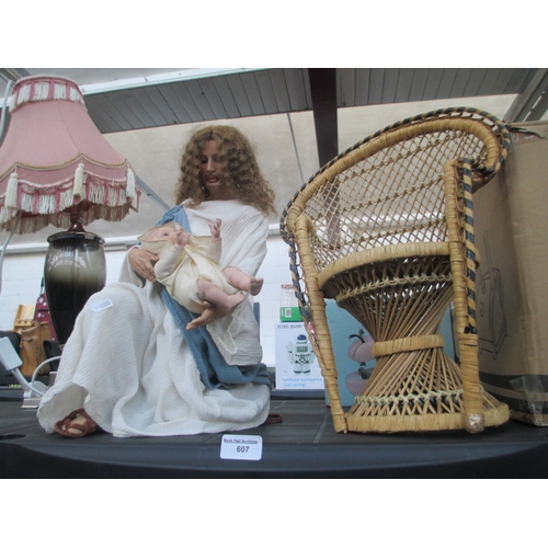 Jesus porcelain doll and teddy chair