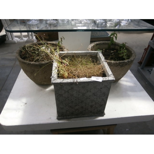 Three assorted plant pots