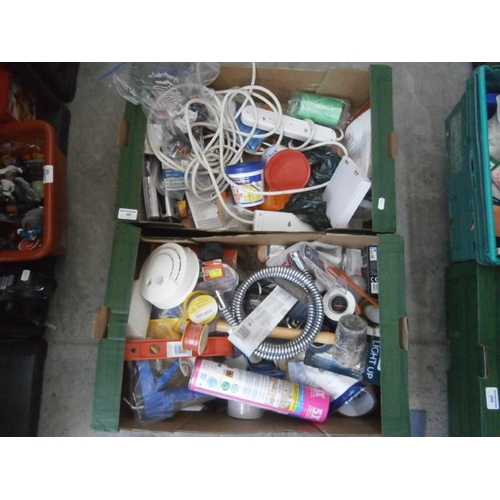 Two boxes inc tools, hardware, fix & grout, string, etc