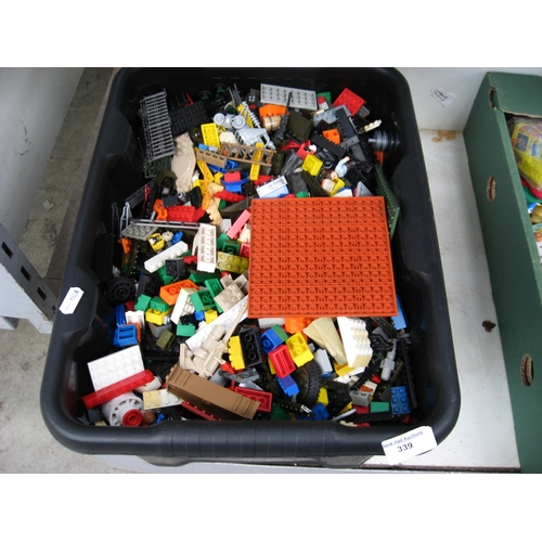 A box of assorted Lego pieces