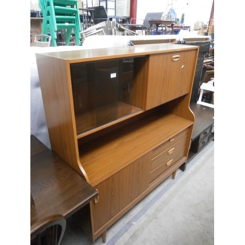 A retro 3 drawer Hi-Board unit with glazed upper cabinet