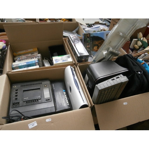 Four boxes inc Sinclair ZX Spectrum +2, Philips portable TV, Videos ...