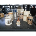Lot inc steins, tankards, whisky bottle