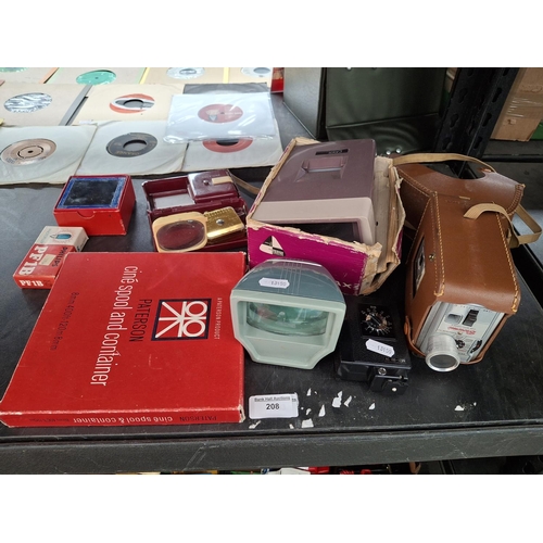Lot inc Brownie camcorder, slide viewers, glass slides, etc