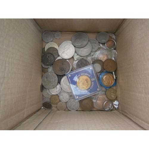 Box of assorted old coins and crowns
