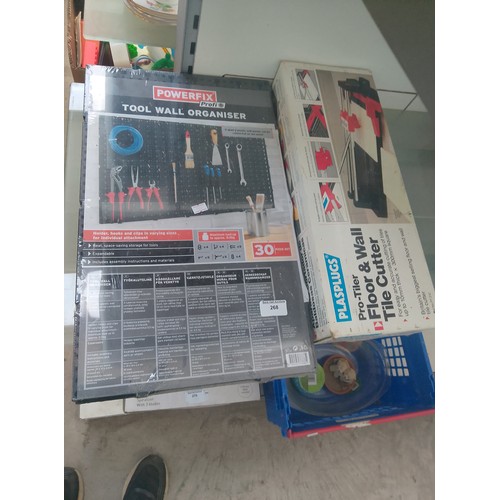 Powerfix tool wall organiser and Plasplugs tile cutter