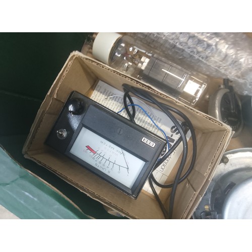 Box inc old irons, volt meters, transistors, etc