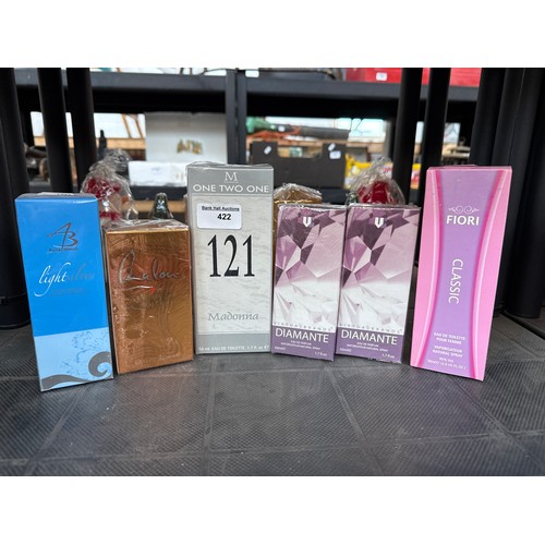 Six assorted perfumes