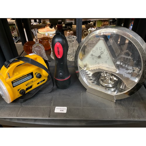 Lot inc torch radio, eveready torch and Rhythm clock