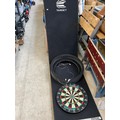 Folding darts oche, dartboard, and light