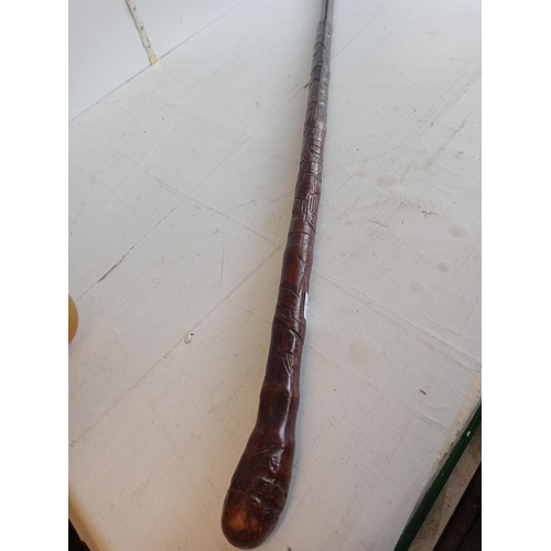 Chinese Intricately carved Sword Stick /Walking Stick, Extra Long Blade