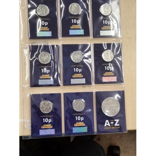 Full set of Alphabet 10p coins in presentation Sleeves