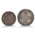 TWO 1688 JAMES II SILVER ENGLISH COINs; Crown & Halfcrown, Both Fine ...