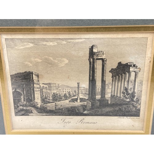 AN EARLY COLOURED ENGRAVING OF ROME IN GILT FRAME 10X9"