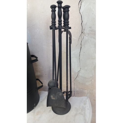 A COAL SCUTTLE AND COMPANION SET