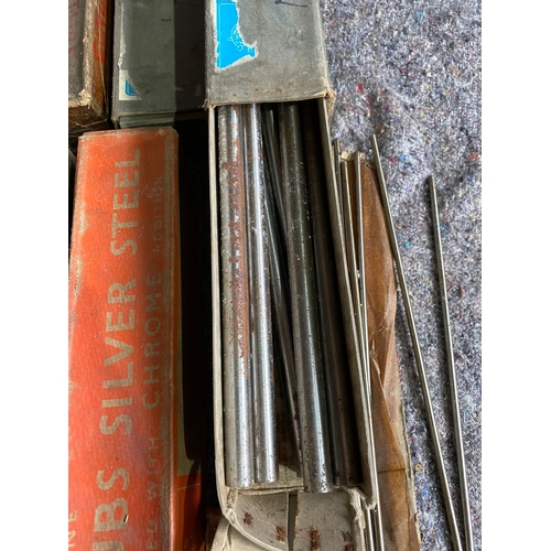 Collection of vintage Silver Steel Engineering Rods in boxes