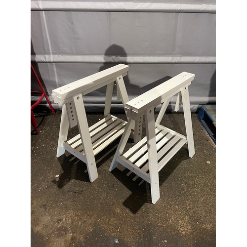 Two White Adjustable Table Trestle Stands