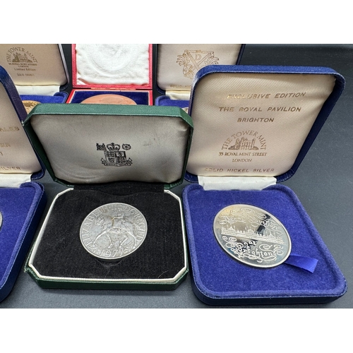 Collection of cased Nickel Silver Commemorative Medallions including ...