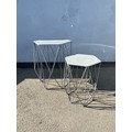 Two metal octagonal modern side tables.