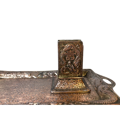 A vintage Japanese Antimony Smokers set. Includes Tray, Tobacco box and ...