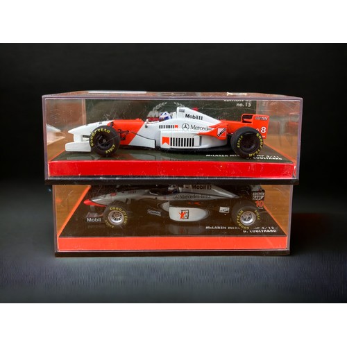 TWO MINICHAMPS DIE CAST MODEL FORMULA 1 RACING CARS, DAVID COULTHARD.