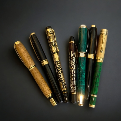 A COLLECTION OF SEVEN COLLECTORS PENS, INCLUDING CREEKS AND A JINHAO 5000.