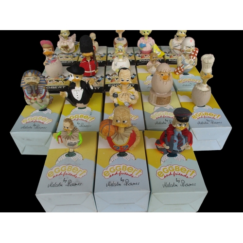 A LOT OF 18 BOXED EGGBERT & FRIENDS FIGURINES. BY MALCOLM BOWMER.