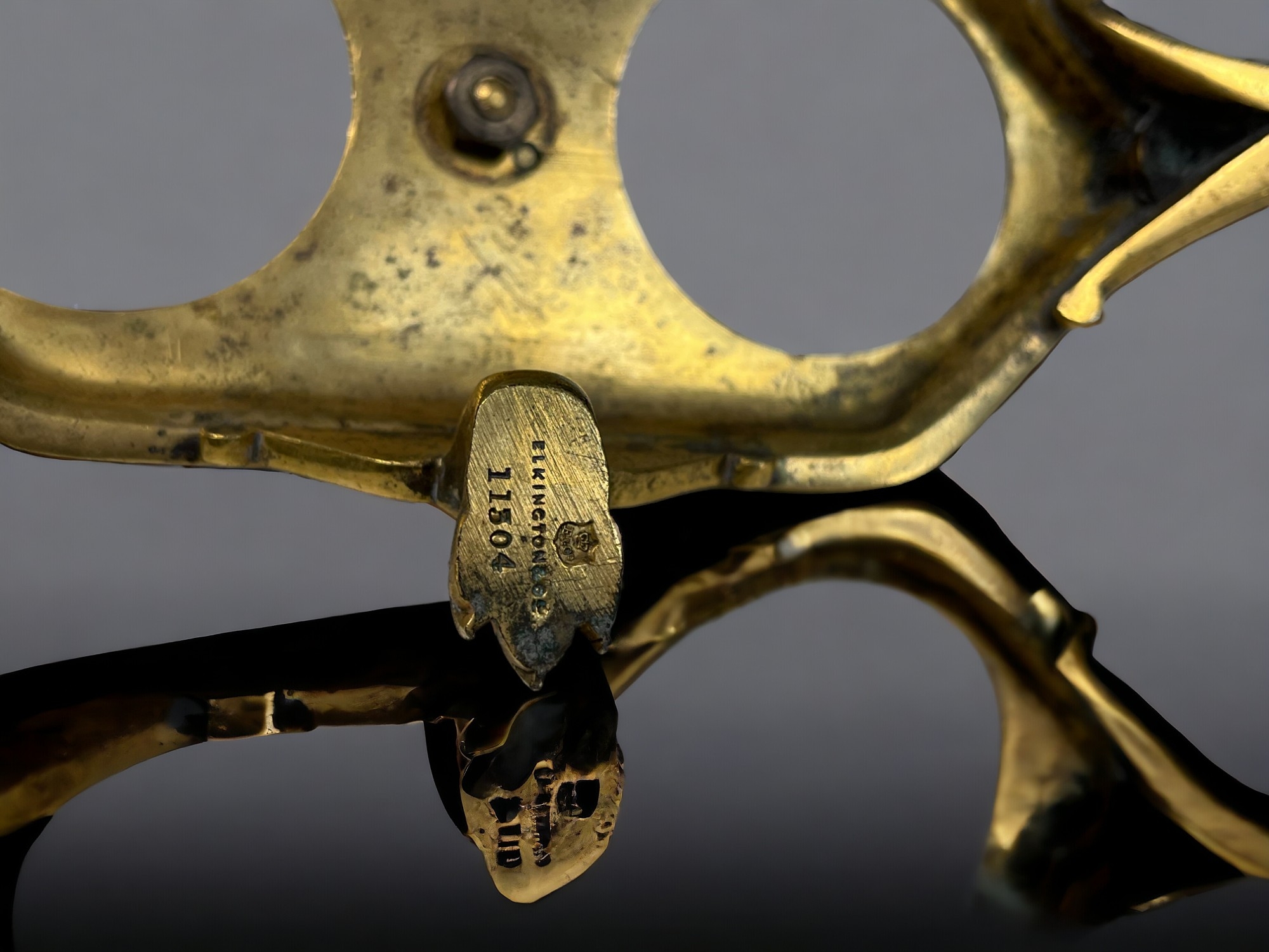 AN ELKINGTON ORMOLU & CHAMPLEVE ENAMEL INKSTAND. Raised on four ormolu ...